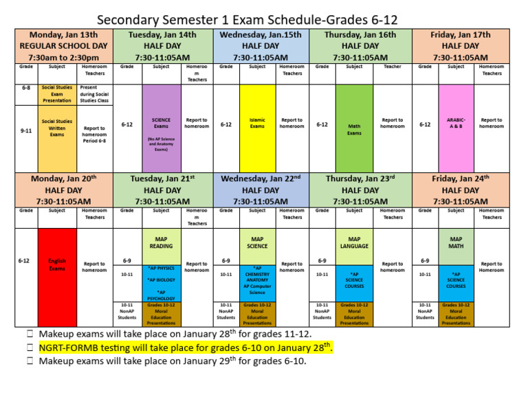SecondaryExamSchedule Semster1 | PDF | Advanced Placement | Educational ...