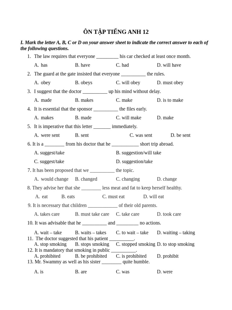 ÔN TẬP TIẾNG ANH 12 | PDF