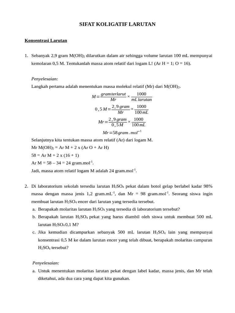 Bab I. Sifat Koligatif Larutan | PDF