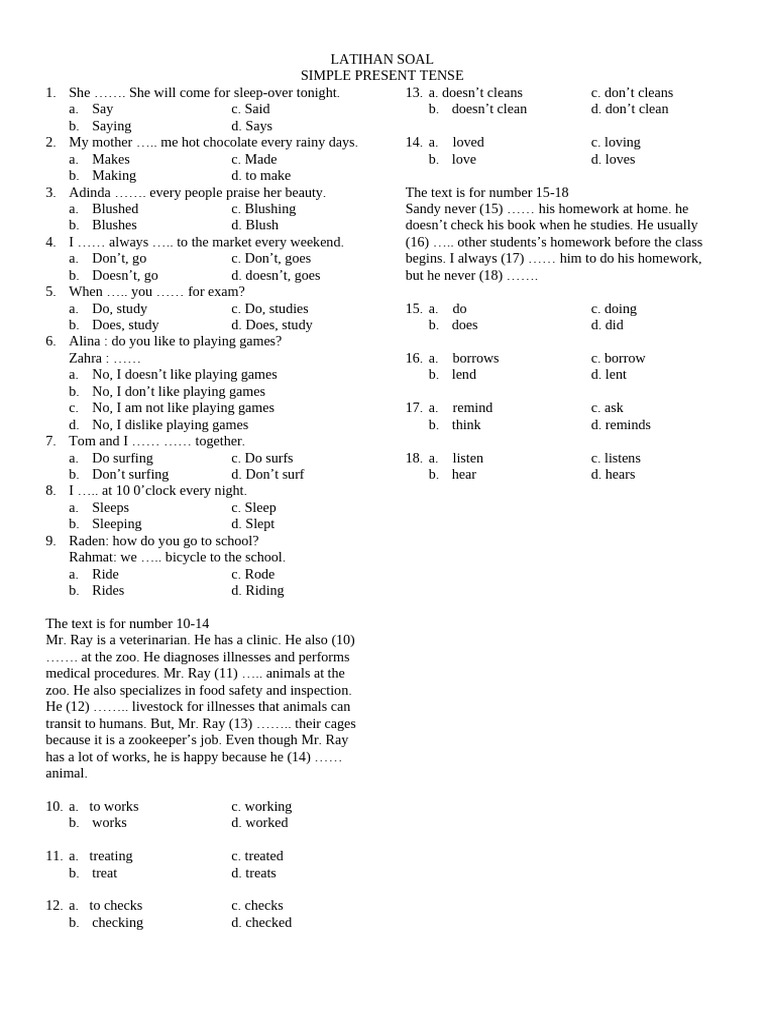 Simple Present Pdf Animals And Humans