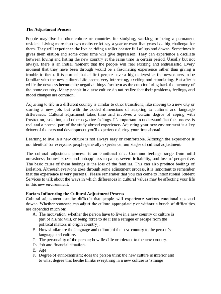 The Adjustment Process | PDF | Experience | Feeling