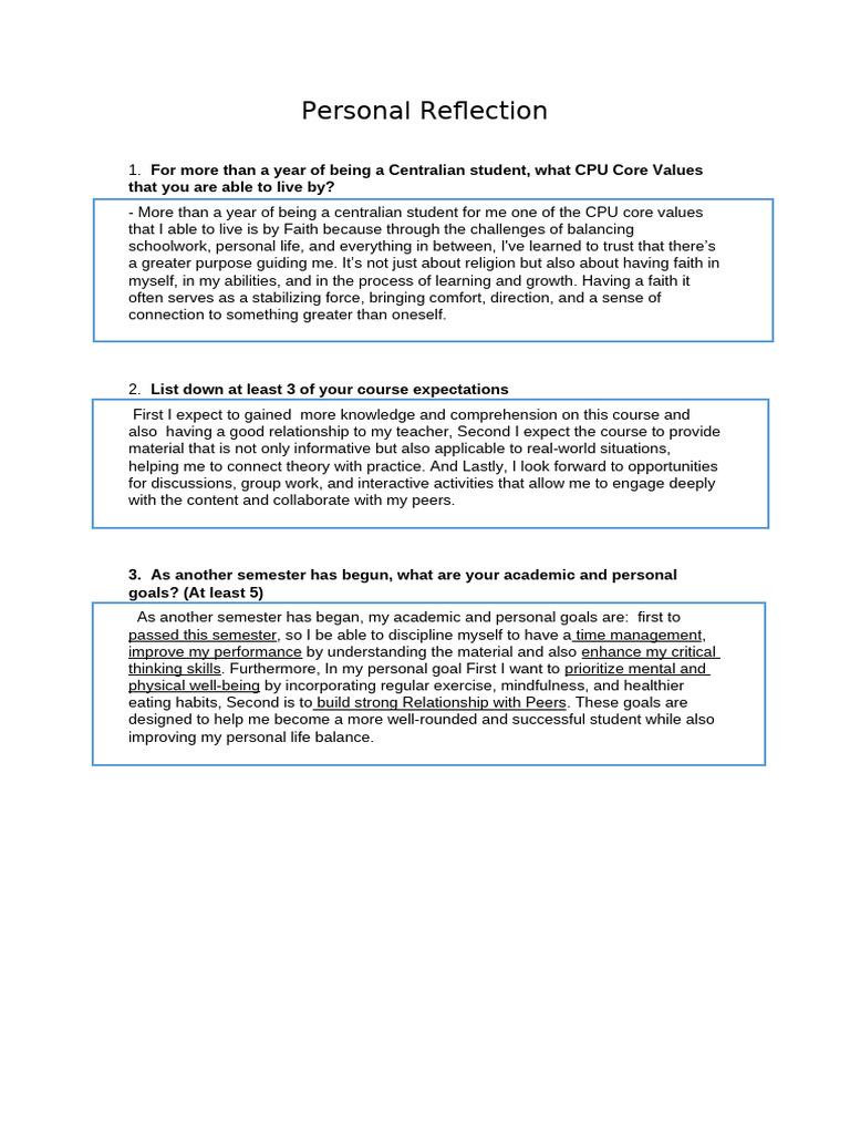 Personal Reflection and Goal Setting | PDF