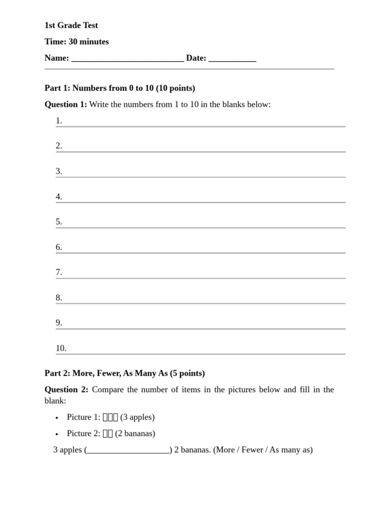 1st Grade Math and Color Test | PDF