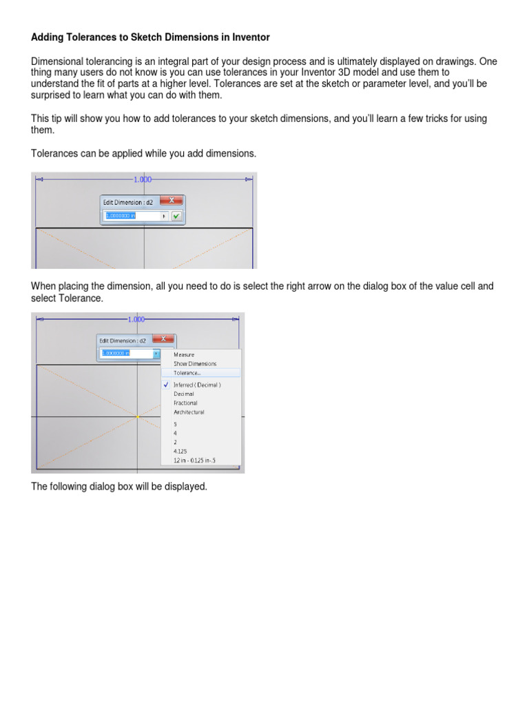 Adding Tolerances To Sketch Dimensions in Inventor | PDF