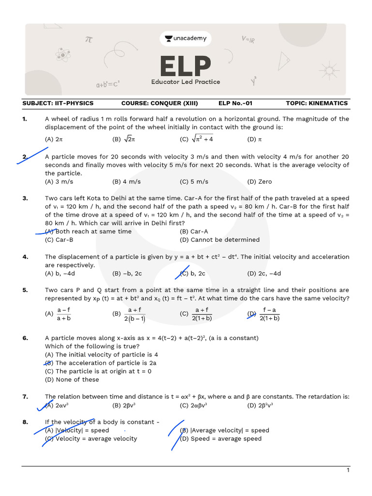 Kinematics Practice Problems for IIT Physics | PDF | Acceleration | Velocity