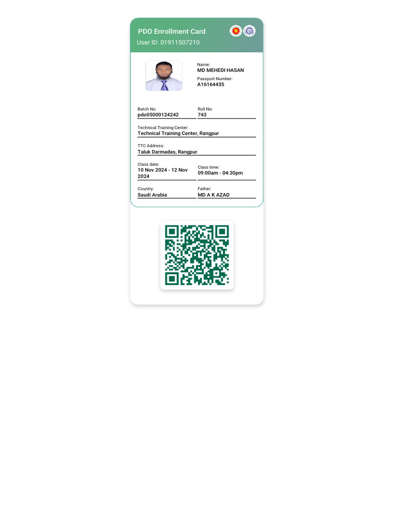 Enrollment Card BMET Bangladesh | PDF