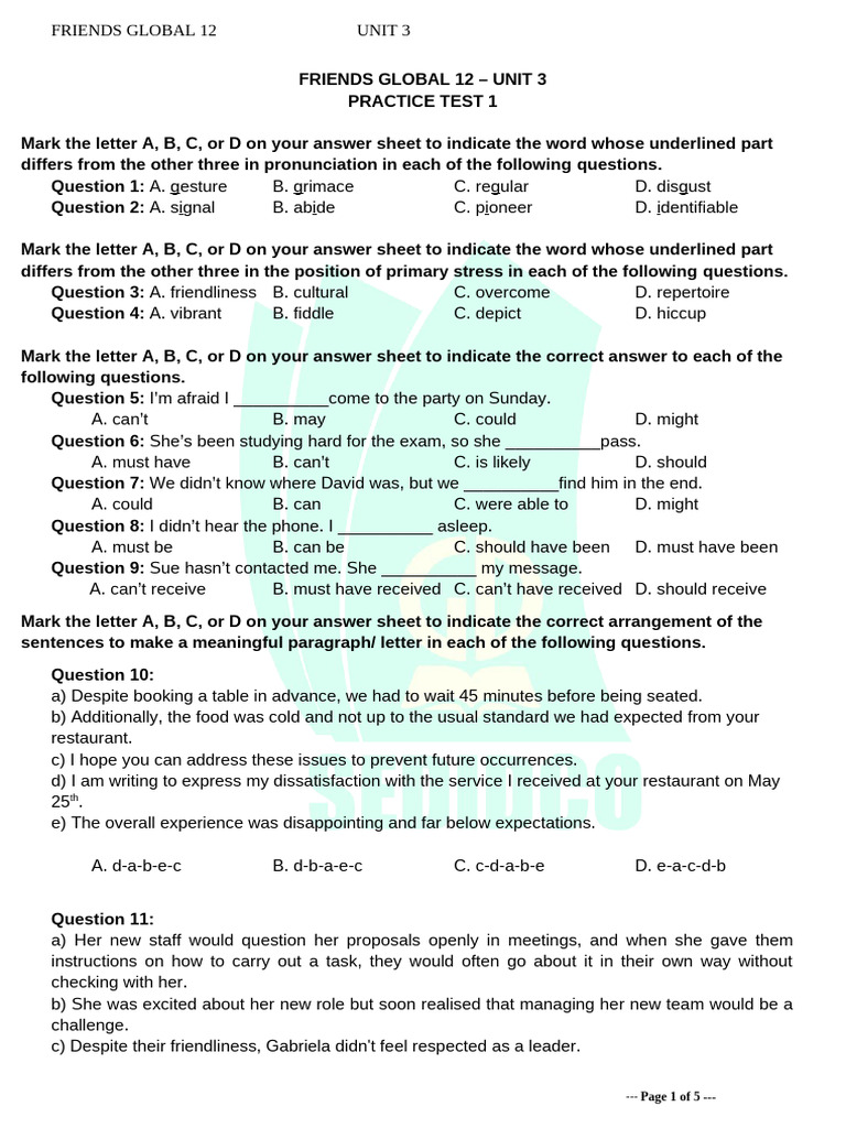 Unit 3 Practice Test Overview | PDF | Vietnamese Cuisine | Chinese Cuisine