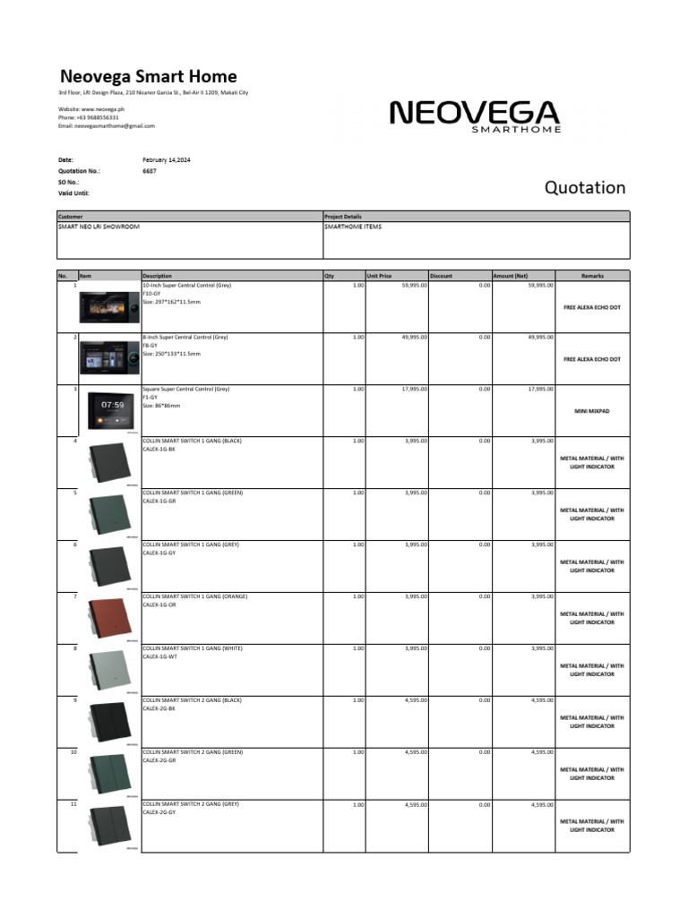 Neovega Smart Home Quotation Details | PDF | Payments | Receipt