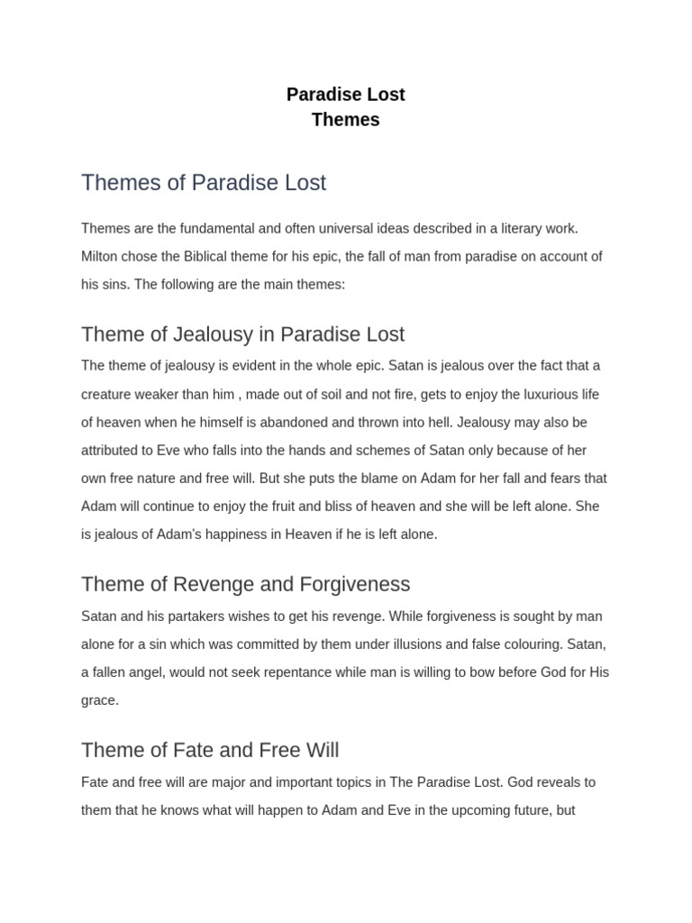 Paradise Lost Themes | PDF | Paradise Lost | Adam And Eve