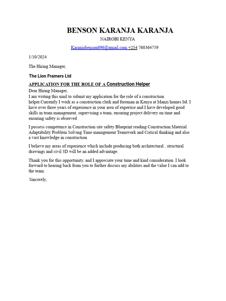 Construction Helper Application - Benson Karanja | PDF