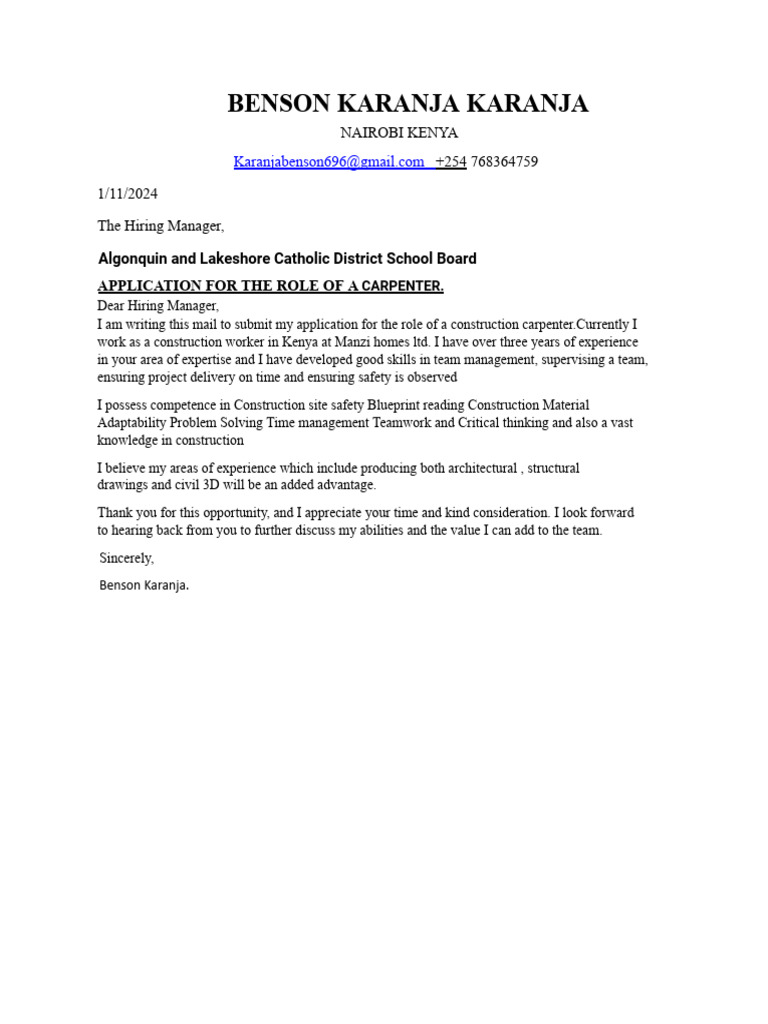 Benson Karanja Karanja Resume | PDF