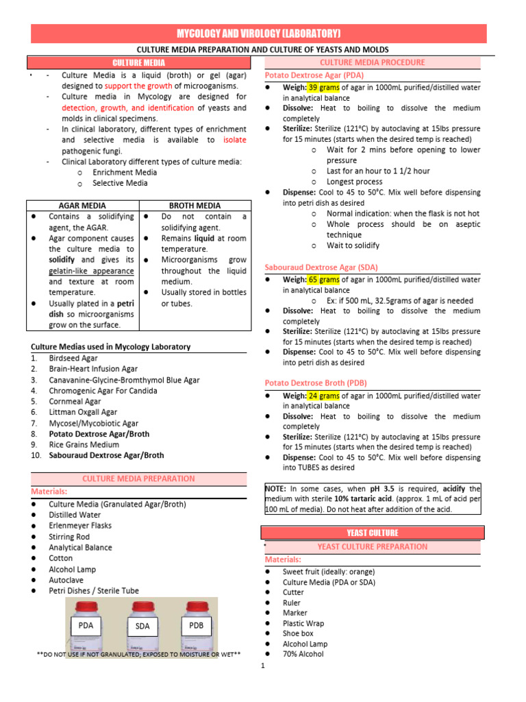 MYCV Laboratory Prelims Midterms Finals | PDF | Growth Medium | Fungus