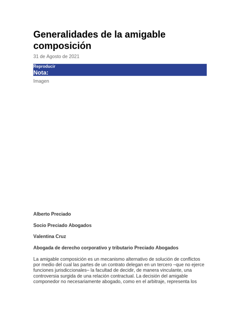 Generalidades de La Amigable Composición | PDF | Arbitraje | Derecho ...