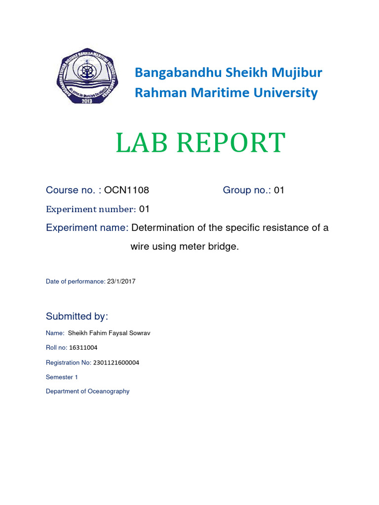 Specific Resistance Measurement via Meter Bridge | PDF | Electrical ...