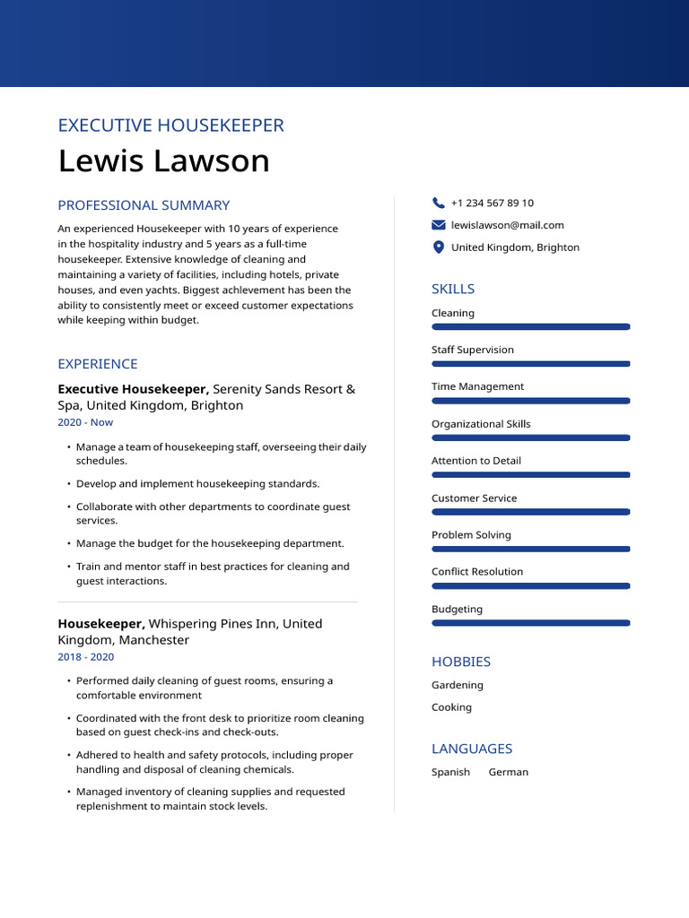 Executive Housekeeper Profile | PDF