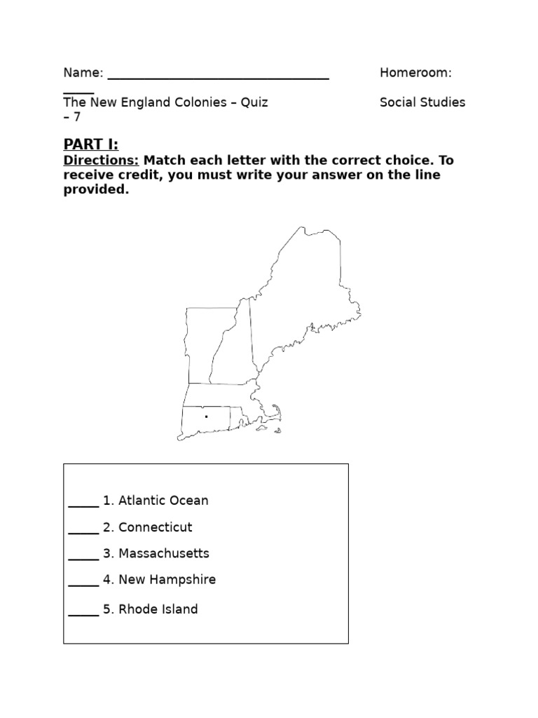 New England Colonies QUIZ | PDF