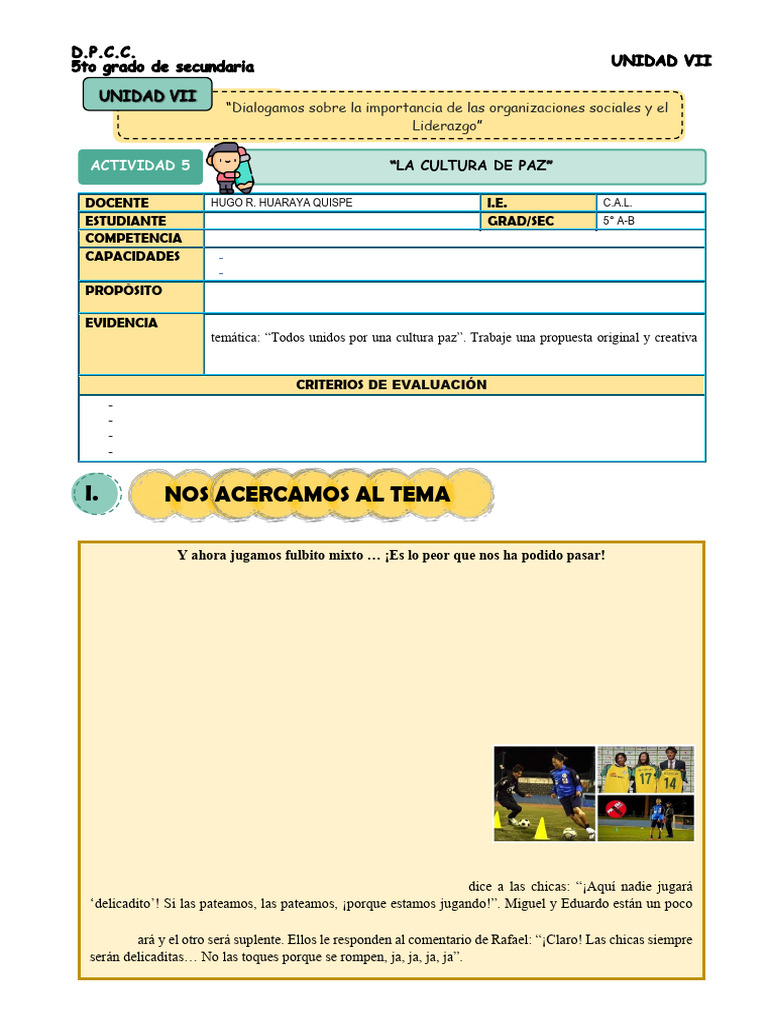 5° DPCC - Actv.05-Uni.7 2024 Cal | PDF | Paz | Violencia