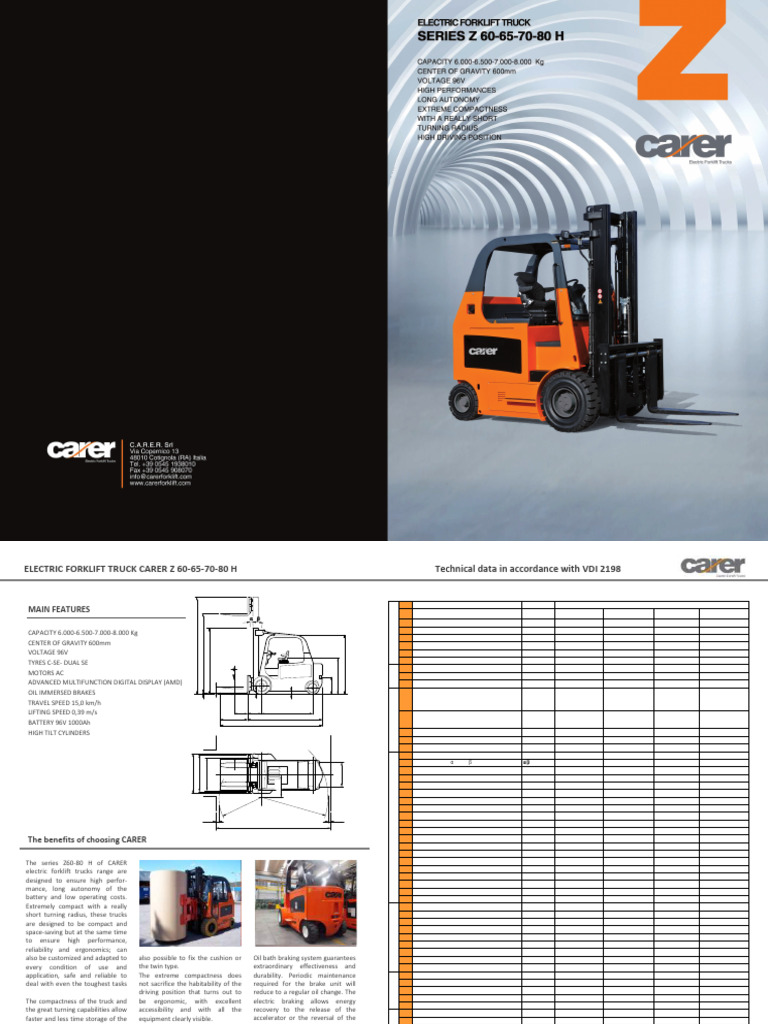 Carer Electric Forklift Truck Z60 65 70 80 H Brochure | PDF | Power Inverter | Truck