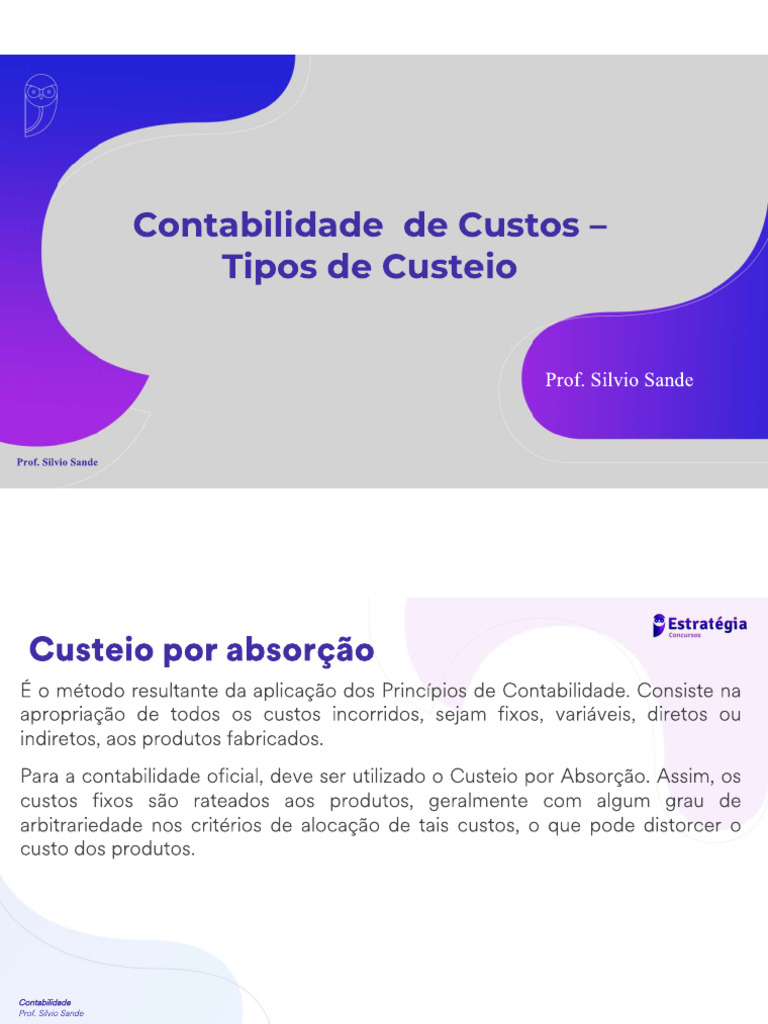 Aula 02 Tipos de Custeio Contabilidade de Custos Silvio Sande 1 1 Girado | PDF