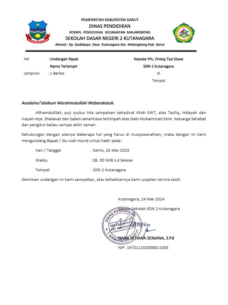 Undangan Rapat Nama Ortu Terlampir | PDF