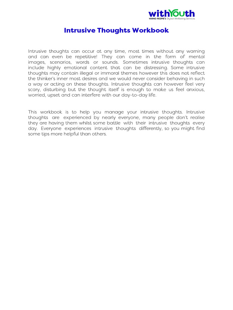 Managing Intrusive Thoughts Workbook | PDF | Thought | Psychology