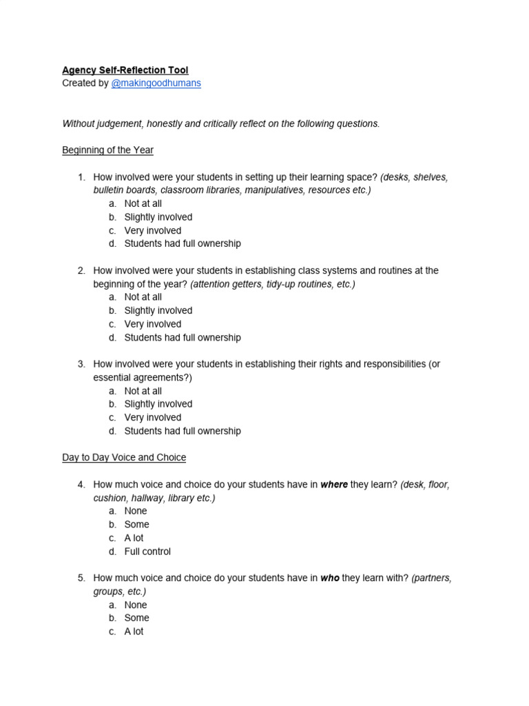 Agency Self-Reflection Tool | PDF | Education Theory | Human Communication