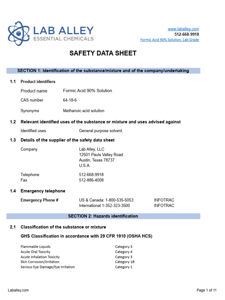 Formic Acid 90 Solution Lab Grade Safety Data Sheet 673d0916ed3ec | PDF ...