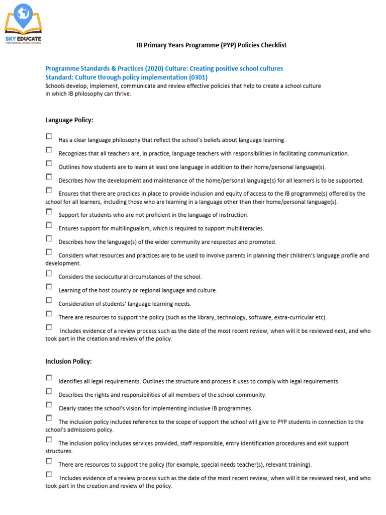 PYP Policies Checklist | PDF | Academic Integrity | Policy