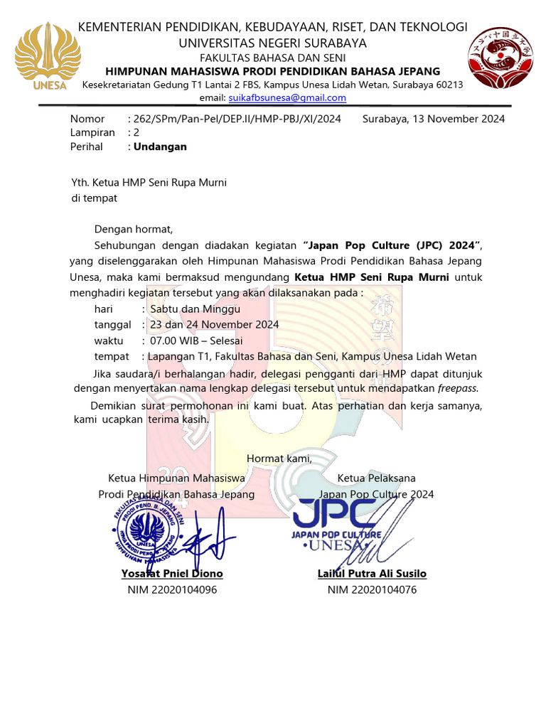 262 SU Ketua HMP Seni Rupa Murni JPC 2024 | PDF