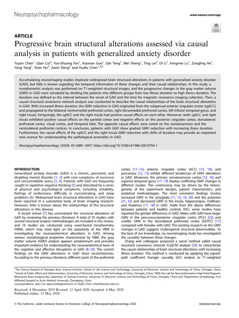 41386_2020_Article_704 | PDF | Cingulate Cortex | Generalized Anxiety Disorder