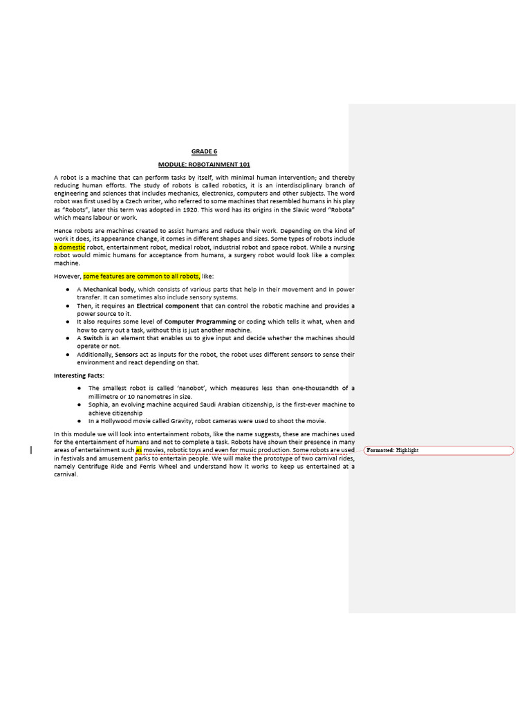 BT Robotics_Grade 6_Robotainment 101 | PDF | Robot | Robotics