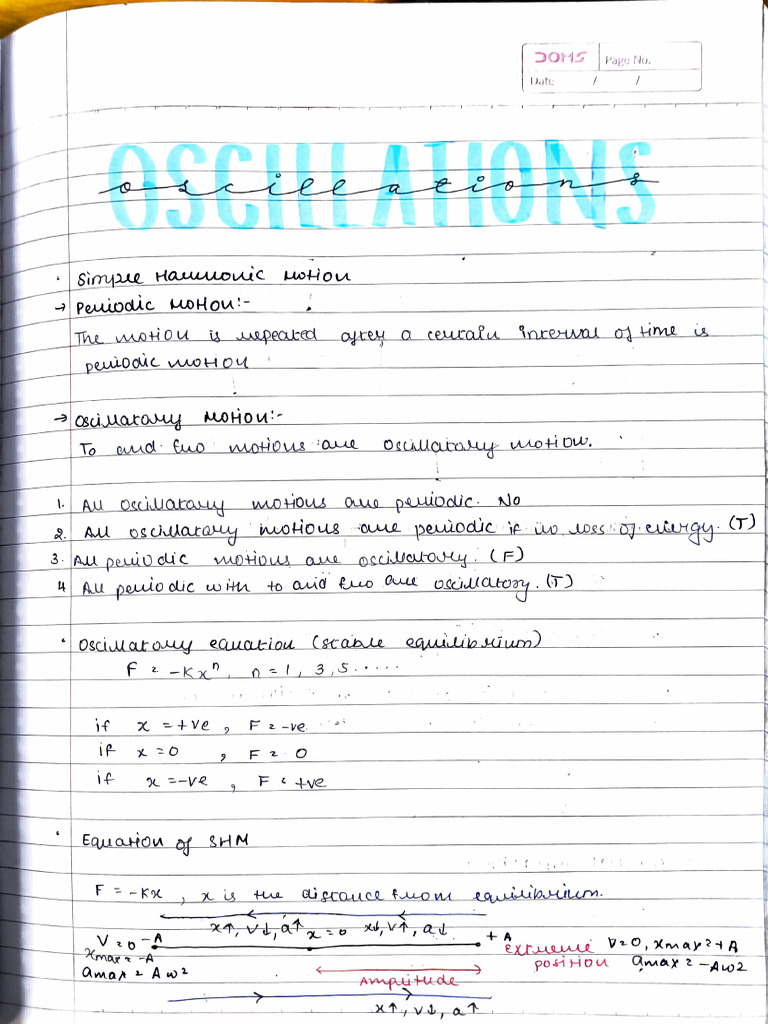 Oscillation Class 11 | PDF