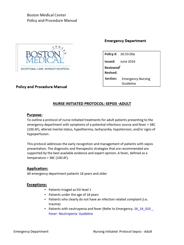 BMC NursingInitiatedSepsisProtocol | PDF | Sepsis | Emergency Department