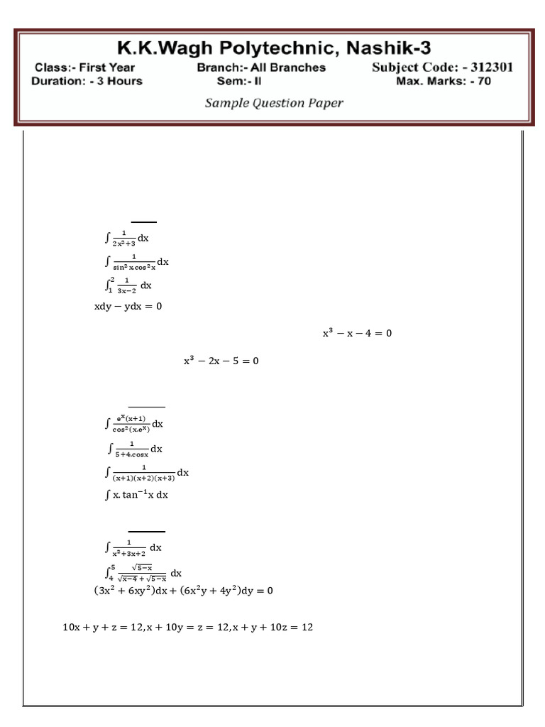 312301 Applied Mathematics Sample Paper | PDF | Mathematics ...