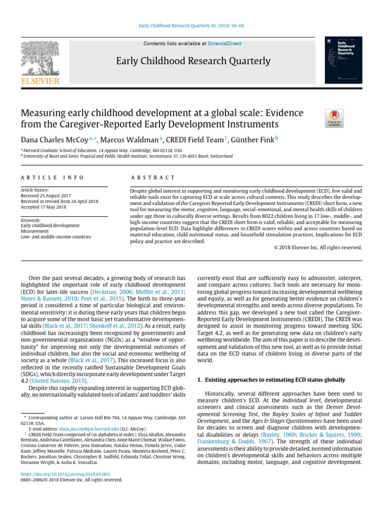 Global ECD Measurement with CREDI Tool | PDF | Child Development ...