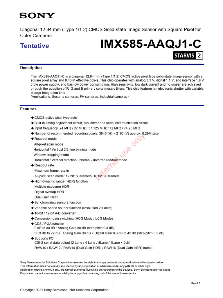 IMX585-AAQJ1-C TechnicalDatasheet E Rev0.2 | PDF | Pixel | Camera