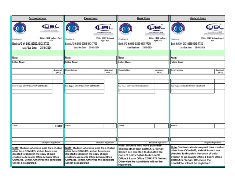 Manula Fee Challan Convocation - 3,500 | PDF | Road Transport | Public Administration