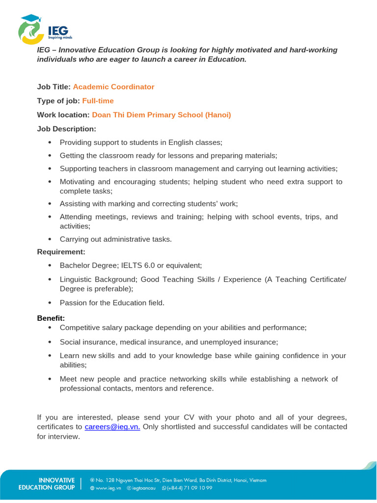IEG JD Academic Coordinator ĐTĐ | PDF