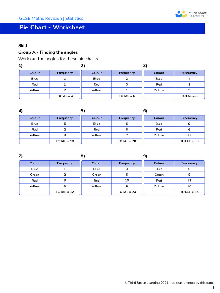 Pie Chart GCSE Worksheet | PDF | Pie Chart