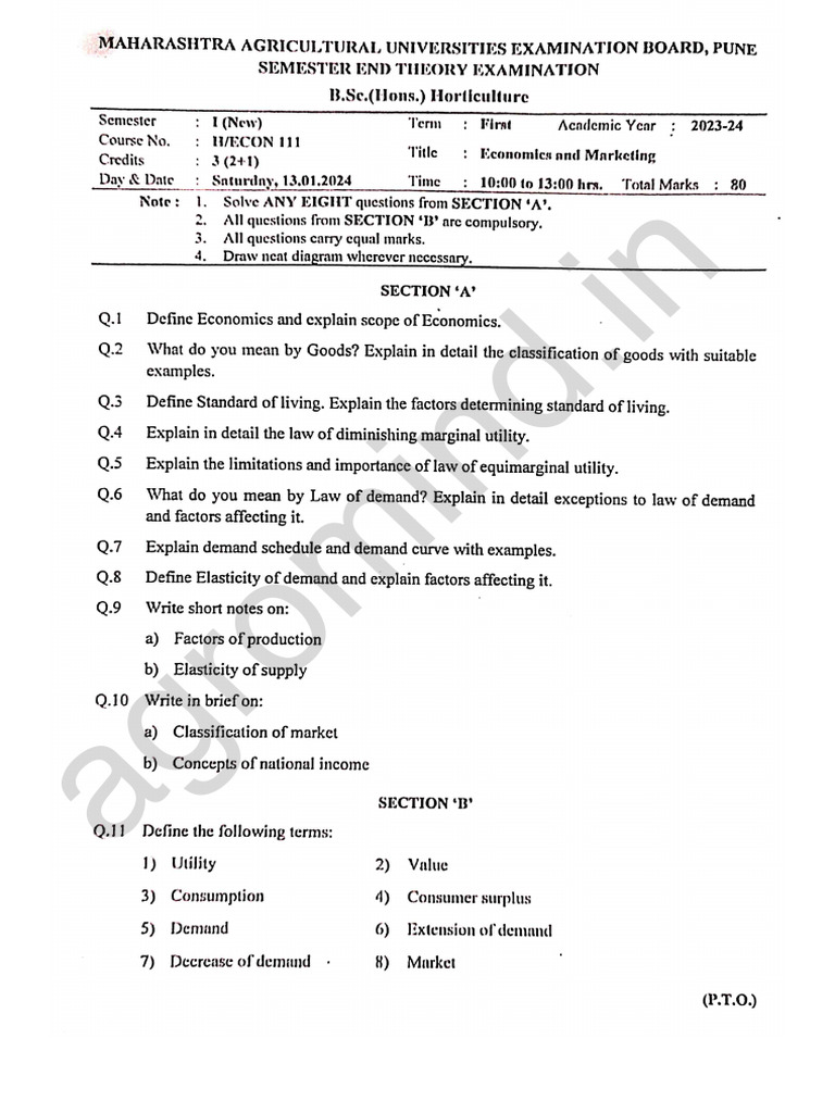 H-ECON-111 2023-24 QP | PDF