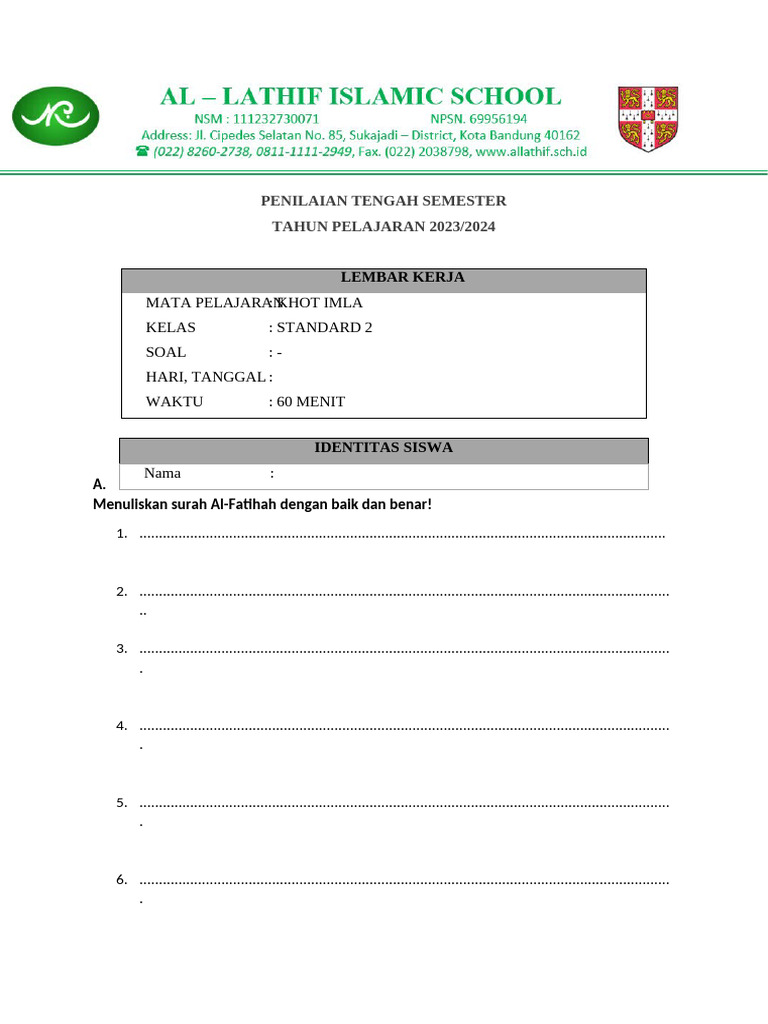 Soal Khot Imla STD 2 (2023-2024) | PDF