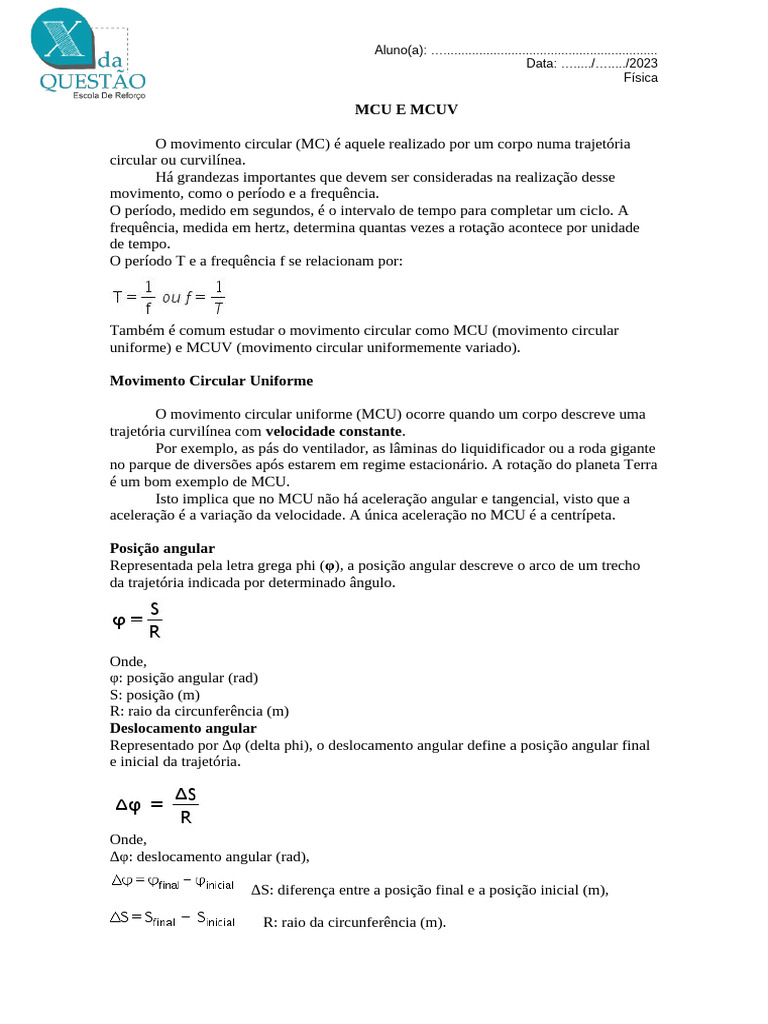 MCU E MCUV | PDF | Velocidade | Espaço-tempo