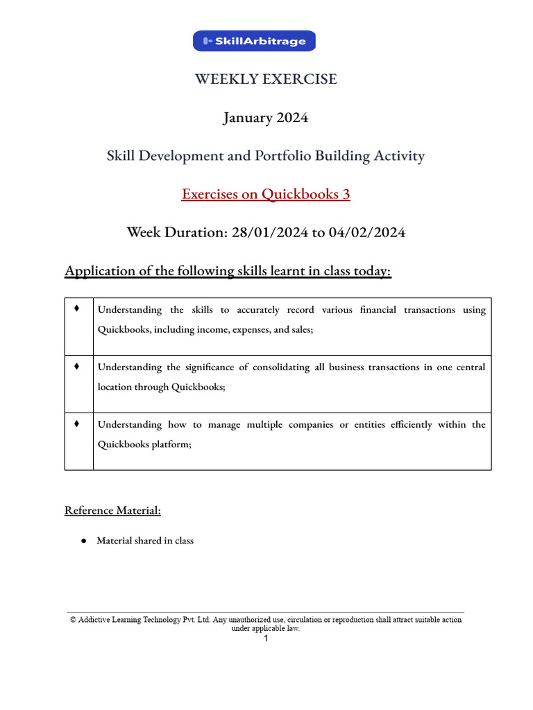 Weekly Exercises On Quickbooks 3 (Aug Batch) - January 2024 | PDF ...