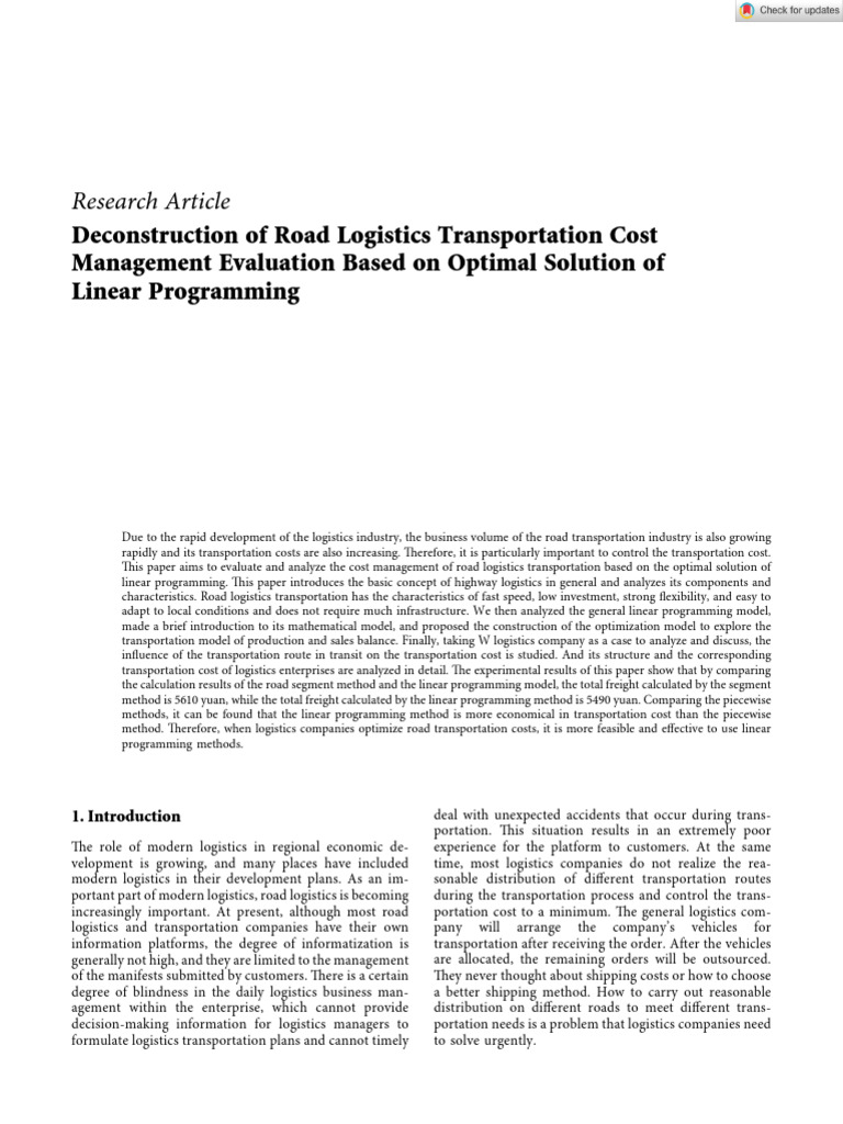Mathematical Problems in Engineering - 2022 - Liu - Deconstruction of Road Logistics ...