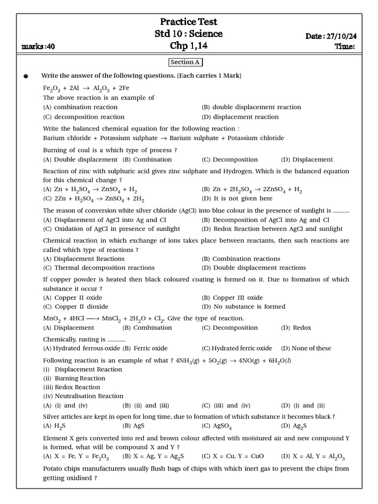 Chp1,14 - D27 Oct 2024 | PDF | Chemical Reactions | Oxide