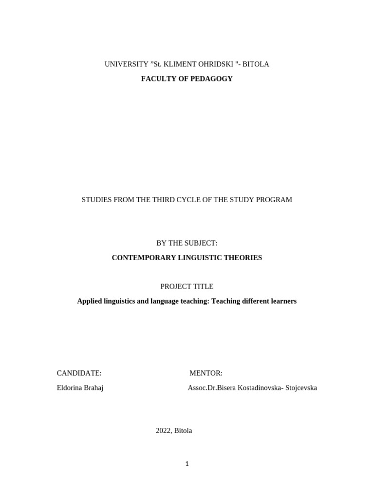 Applied Linguistics Assignment Pdf Linguistics Learning Styles