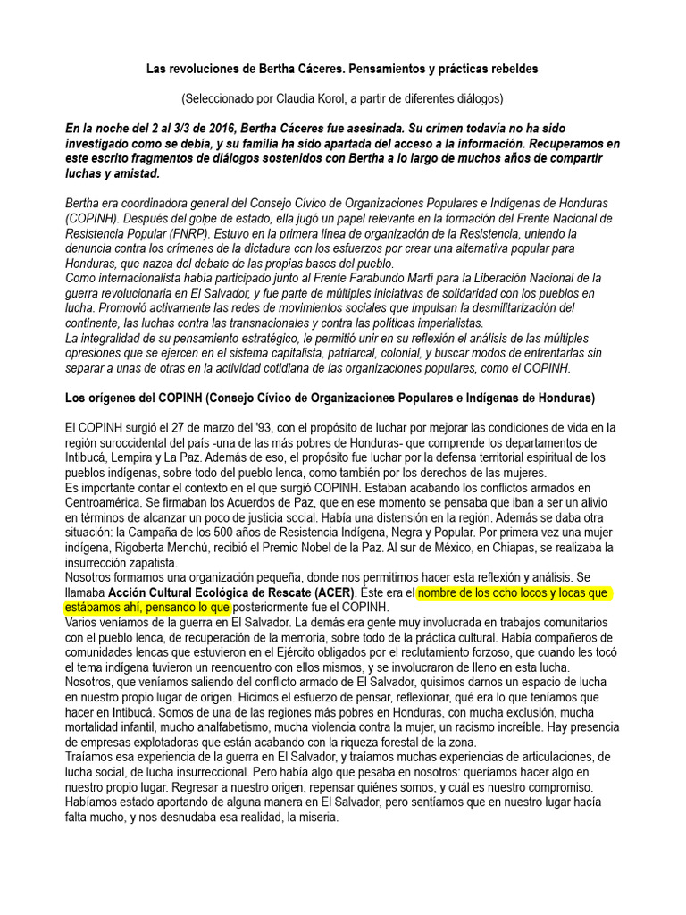 Berta Cáceres | PDF | Honduras | Cuba