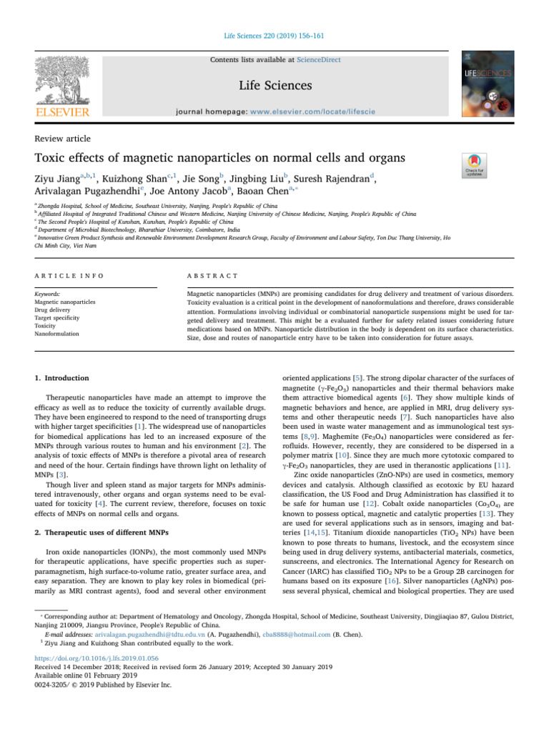 Toxic Effects of Magnetic Nanoparticles On Normal Cells and Organs ...
