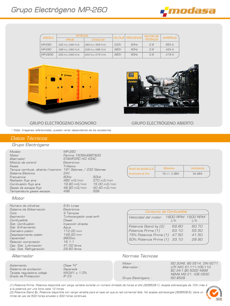 Hoja Tecnica Del Grupo Electrogeno | PDF | Generador eléctrico ...