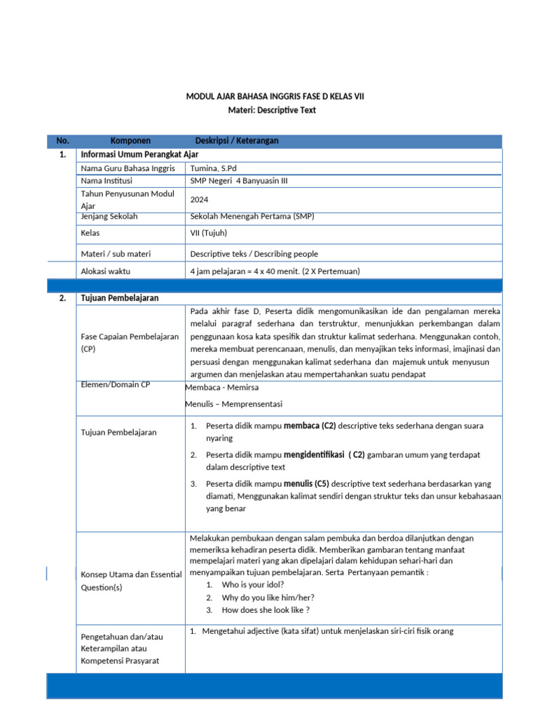 MODUL Descriptive Text 2.3 Edit | PDF